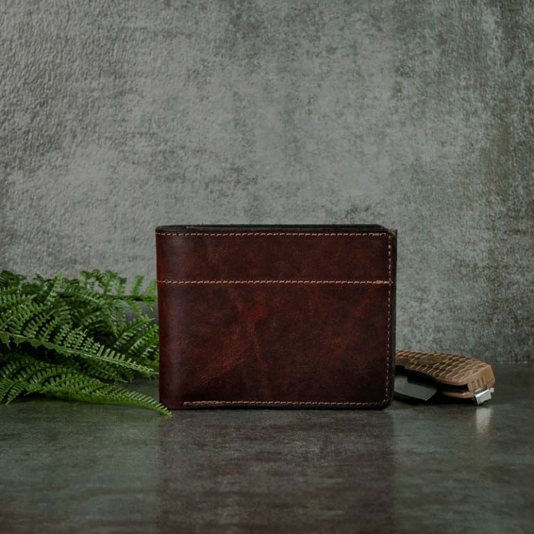 The Dark Mahogany Leather Bifold Wallet • USA • Duvall Leather